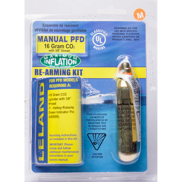 Leland Co2 Manual Life Jacket Rearming Kit - 16 Gram Co2 Cartridge ...